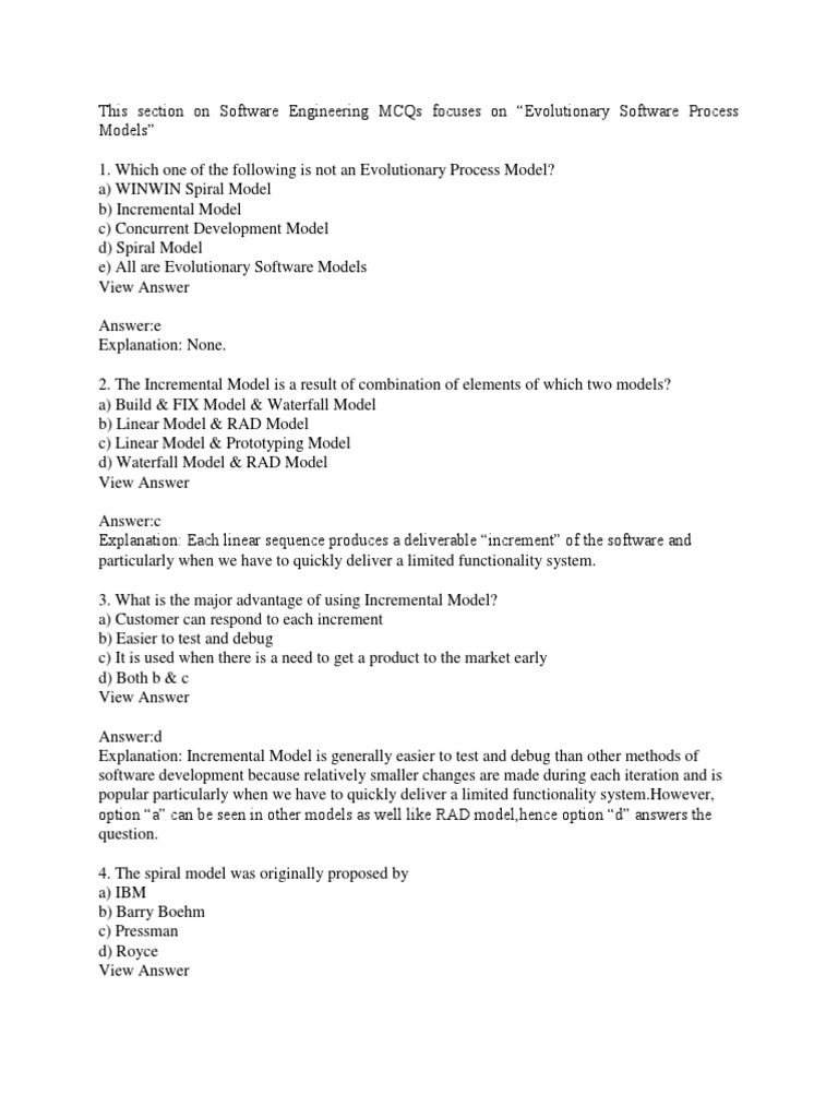 Software Engineering MCQs | PDF | Software Development Process | Systems Science