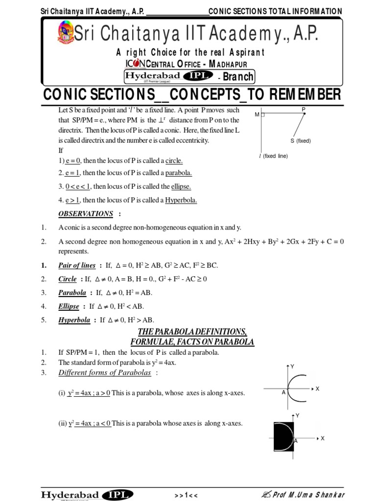 Conic Sections - Complete Info | PDF | Ellipse | Perpendicular