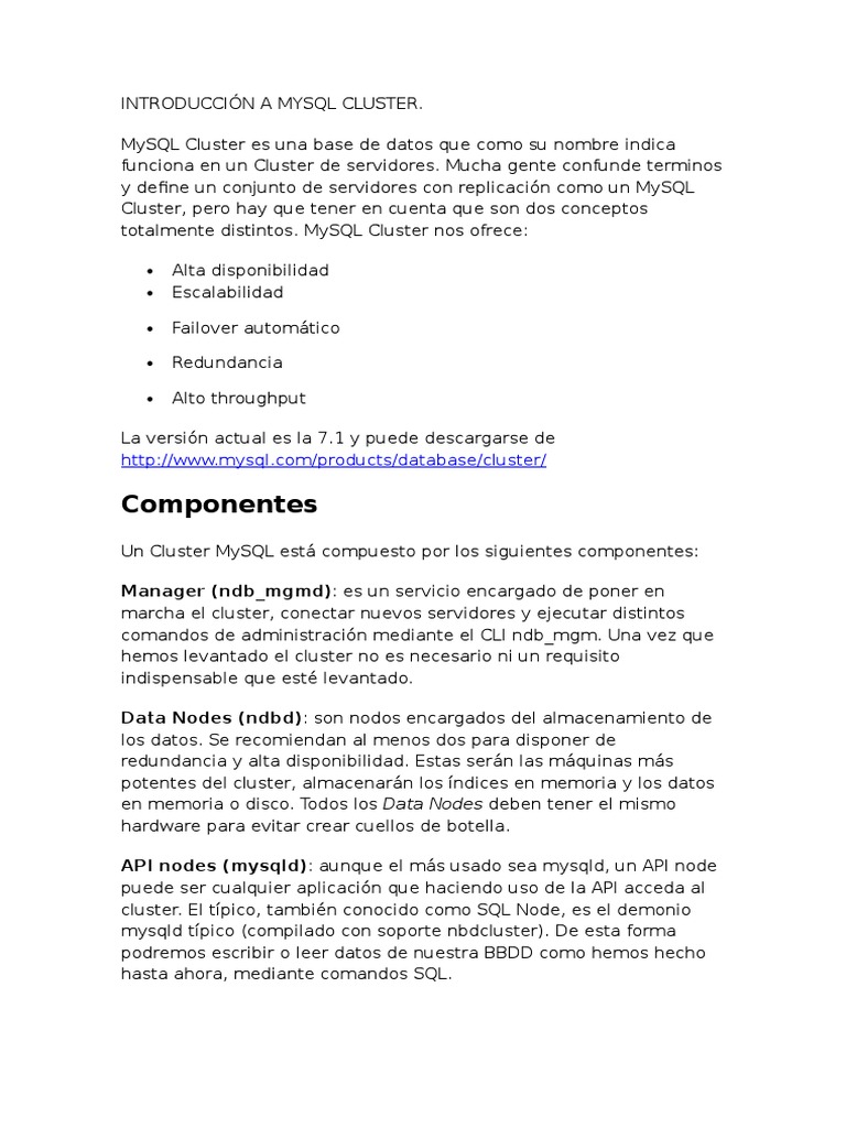Introducción A Mysql Cluster | PDF | Bases de datos | Software de ...