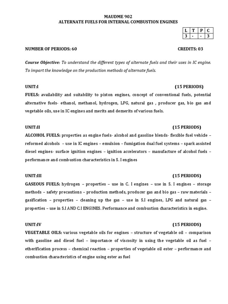 Alternate Fuels for IC Engines Course | PDF | Alternative Fuel ...