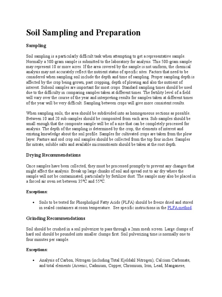 Soil Sampling and Preparation | PDF | Plough | Soil