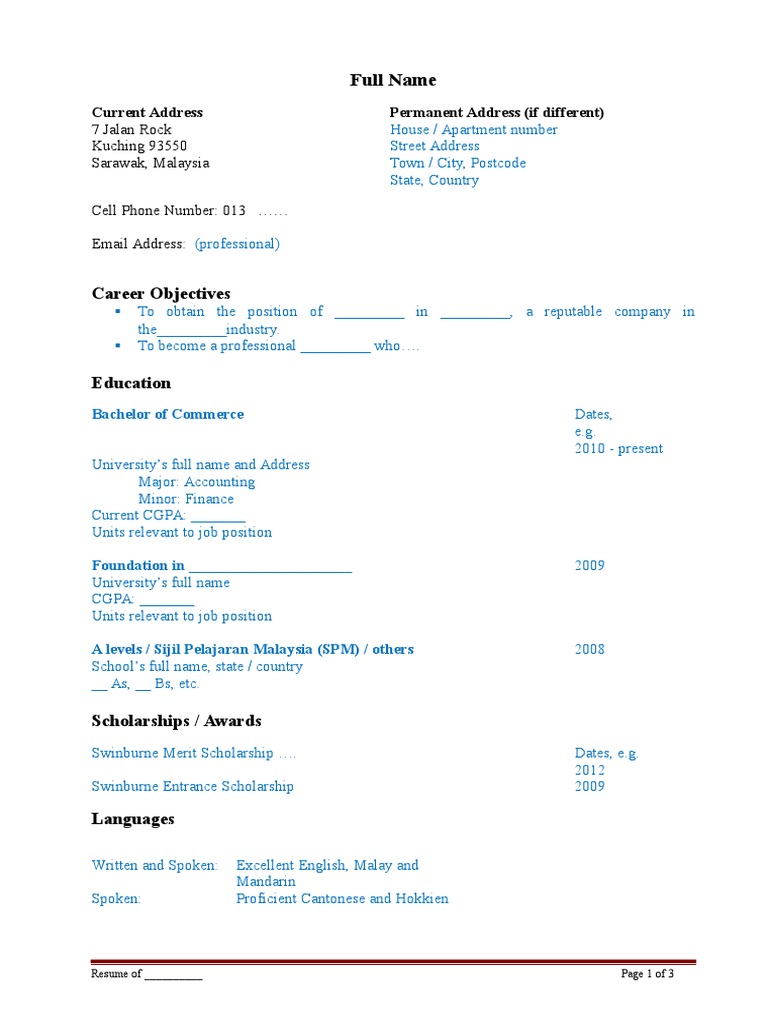 Sample Resume Format | PDF