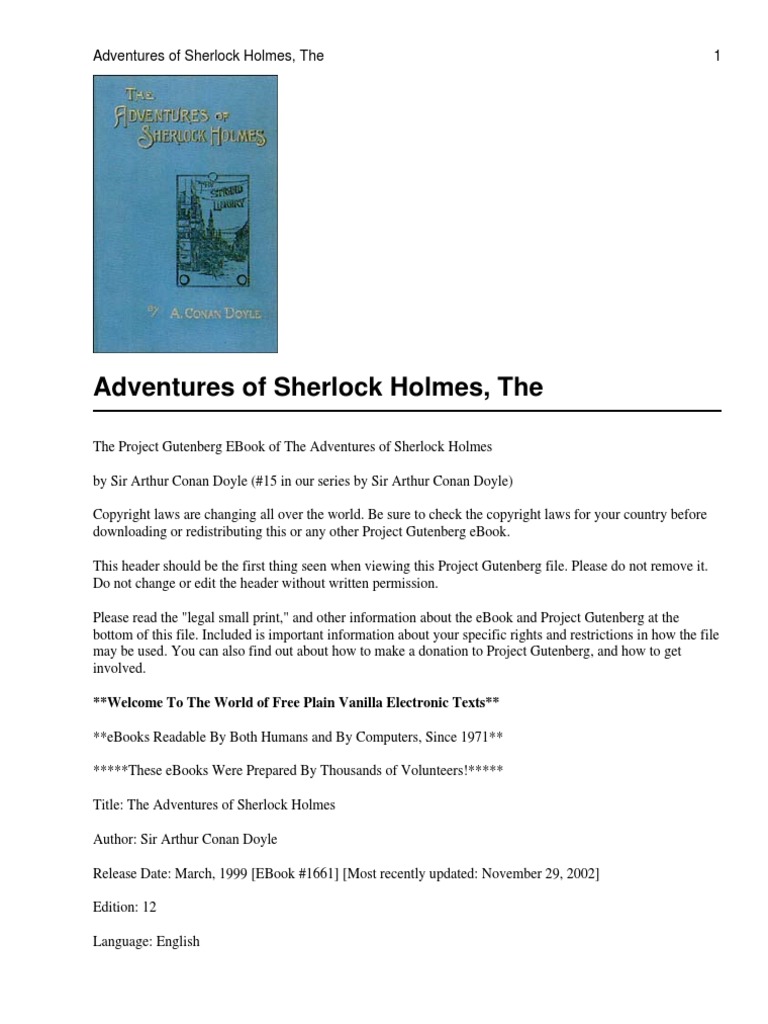 Adventures of Sherlock Holme | PDF | Project Gutenberg | Irene Adler