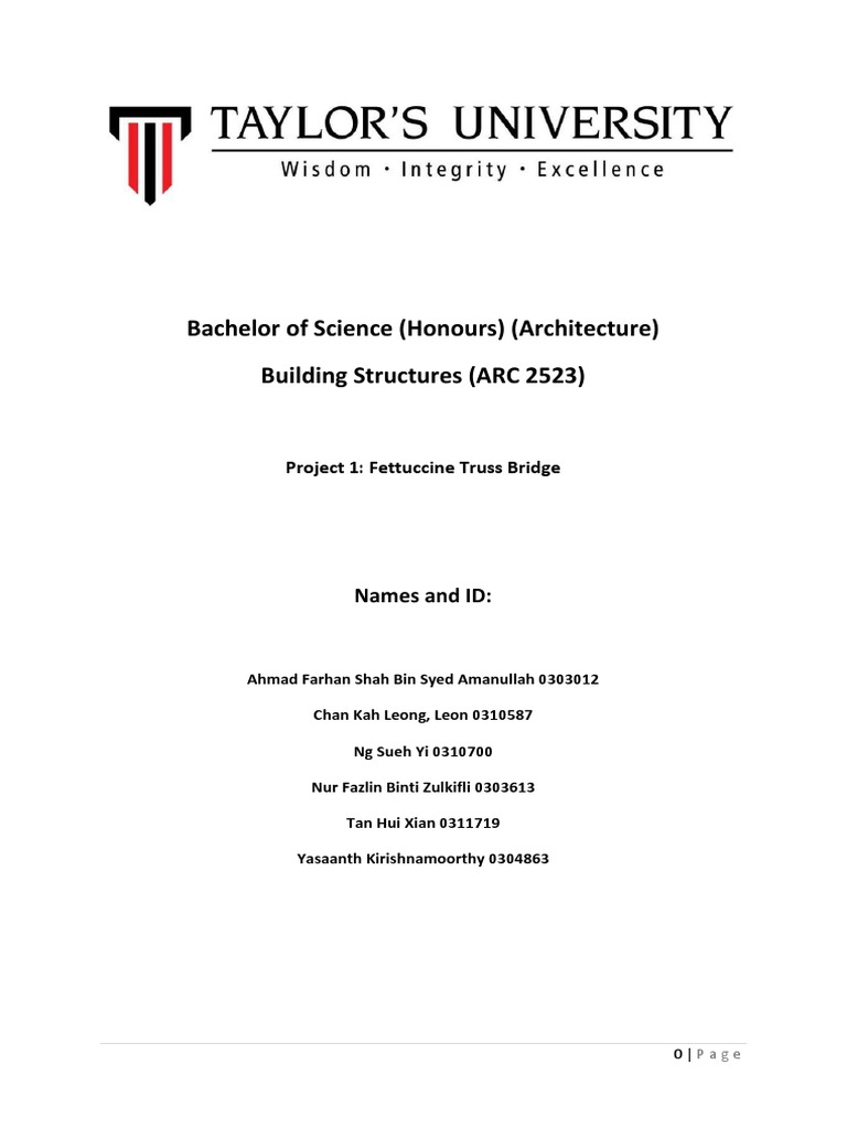 Project 1 Fettuccini Truss Bridge Report Pdf Truss Building
