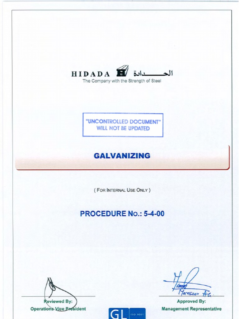 Galvanizing Procedure (5400) | PDF | Galvanization | Metals