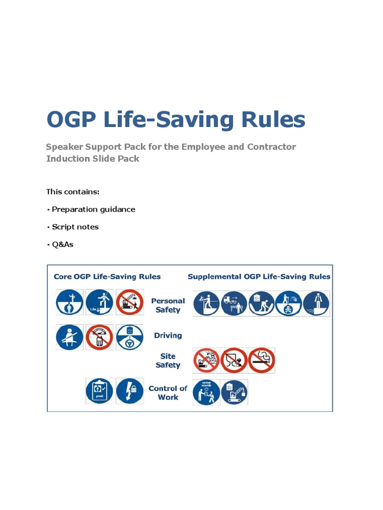 Life Saving Rules Speaker Support Pack Jan 2012 | PDF | Elevator | Driving