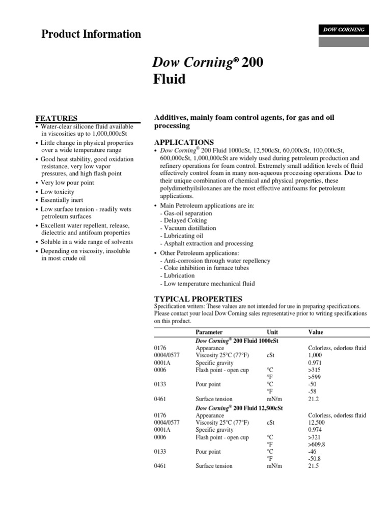 Dow Corning: 200 Fluid | PDF | Viscosity | Foam