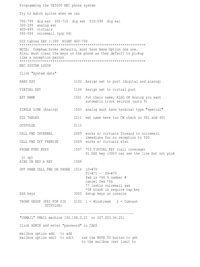 Programming The NEC UX5000 | PDF | Voicemail | Email