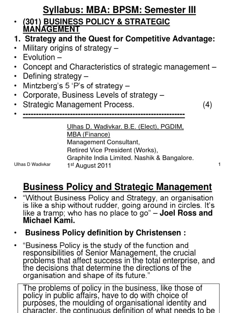 Business Policy Strategic Management | PDF | Strategic Management ...