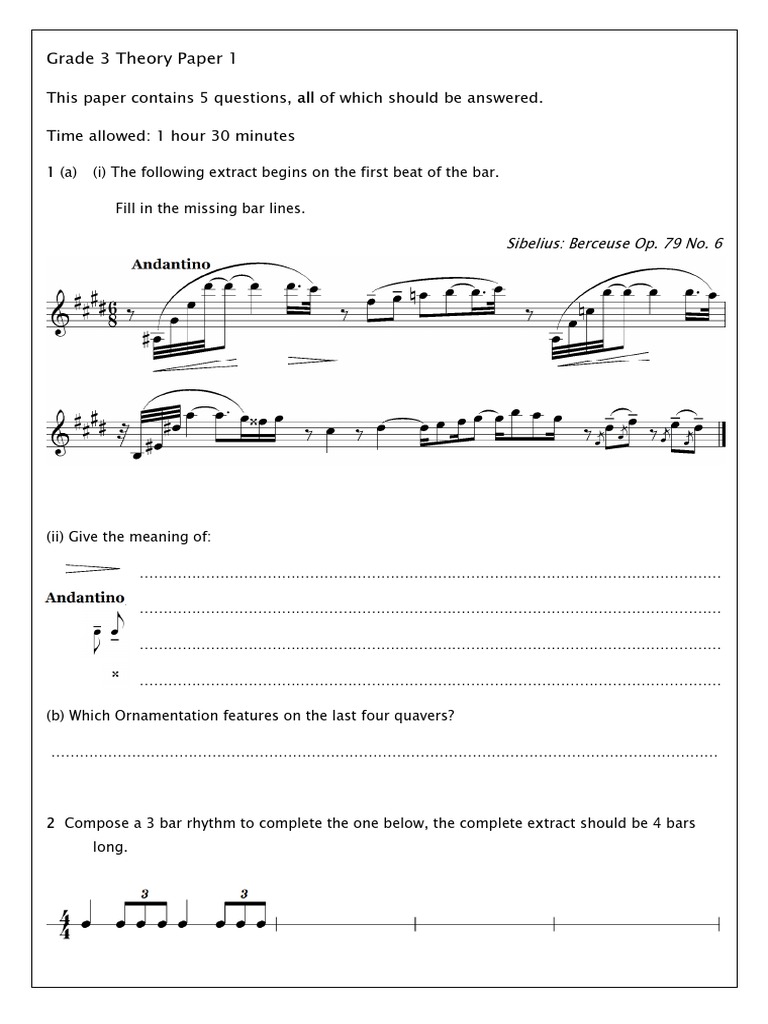 Music Theory Practice Paper Grade 3 | Scale (Music) | Minor Scale