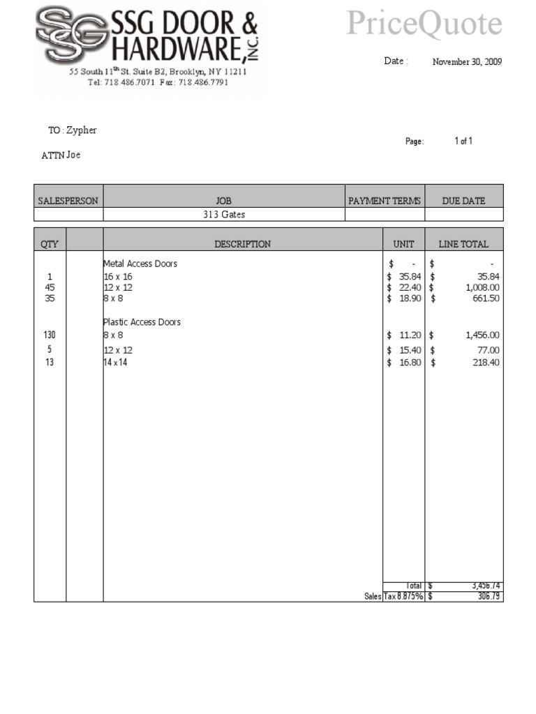 Access Doors - Quote | PDF