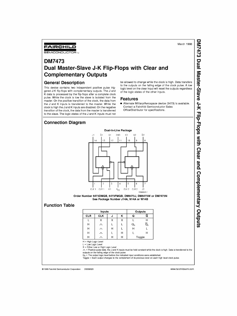 Datasheet IC 7473 | PDF | Logic Gate | Electronic Circuits