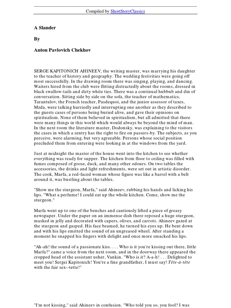 A Slander by Anton Pavlovich Chekhov: Shortstoryclassics | PDF