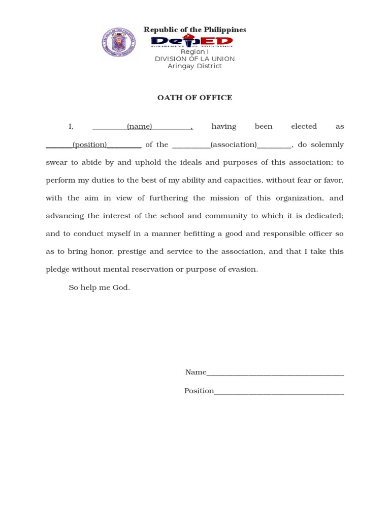 Oath of Office | PDF | Oath Of Office | Cultural Conventions