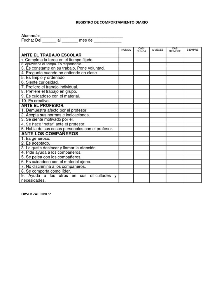 Registro de Comportamiento Diario | PDF | Comportamiento | Cognición