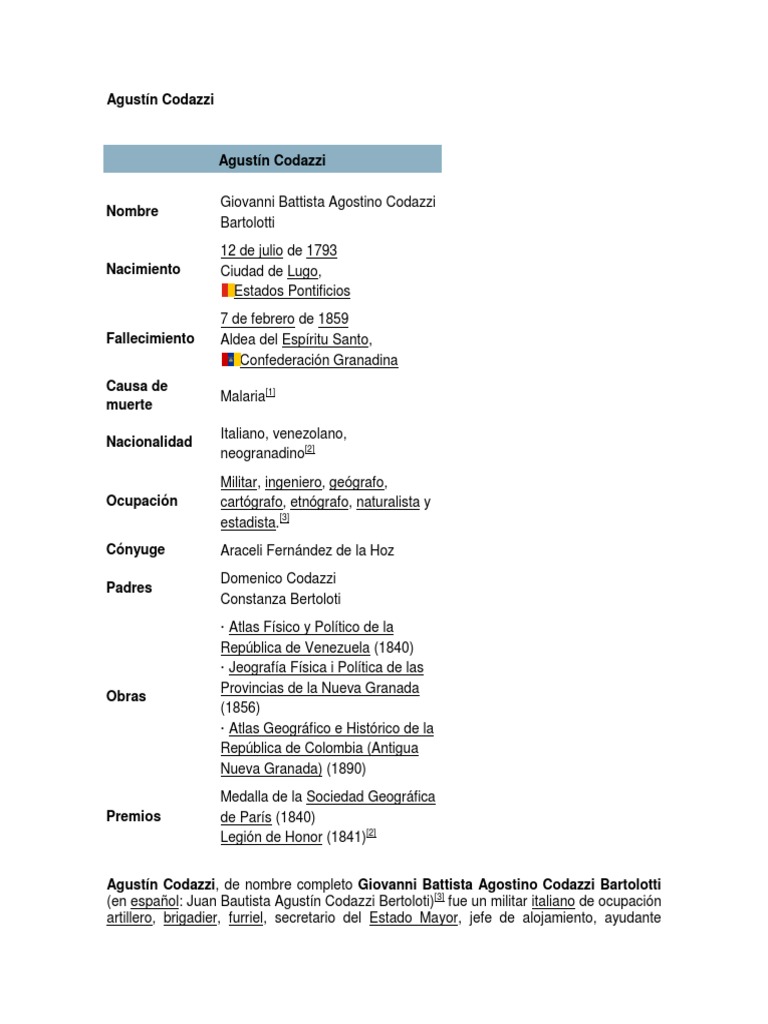 Agustín Codazzi Biografia | PDF