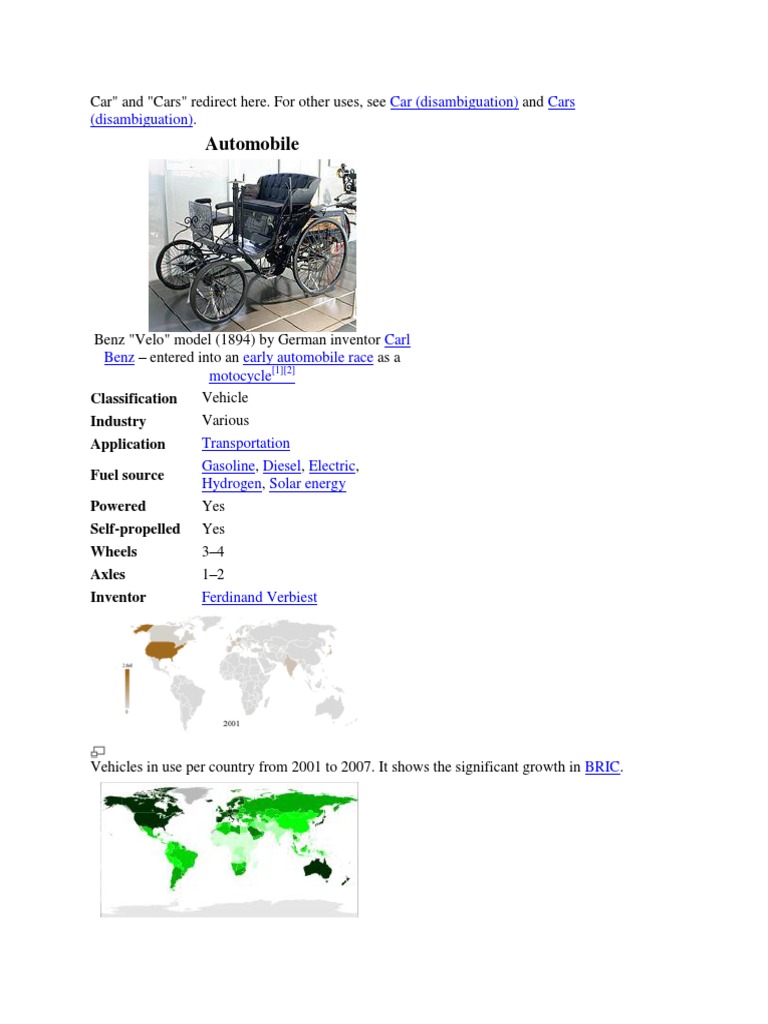 Automobile: Car" and "Cars" Redirect Here. For Other Uses, See and ...
