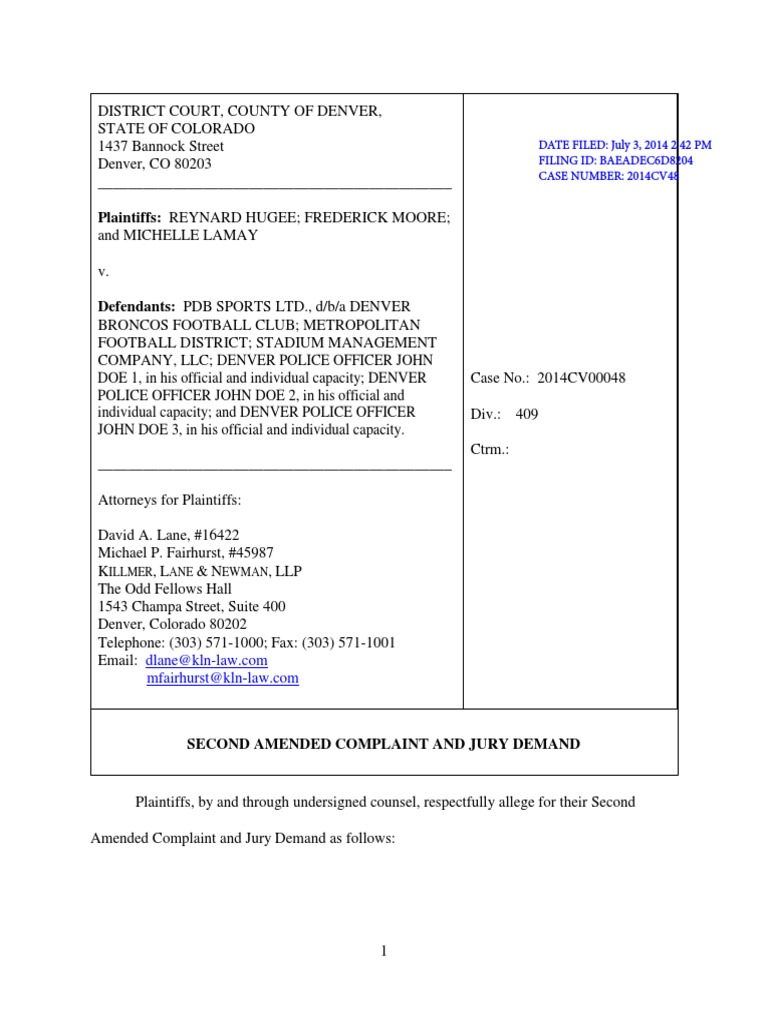 Michelle LeMay Second Amended Complaint | PDF | Denver Broncos | Damages