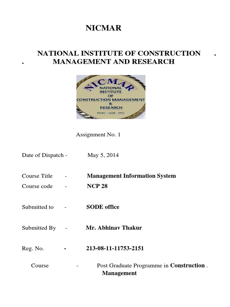 Nicmar: National Institute of Construction - . Management and Research ...