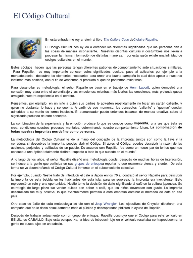 Entendiendo el Código Cultural | PDF | Concepto | Mente