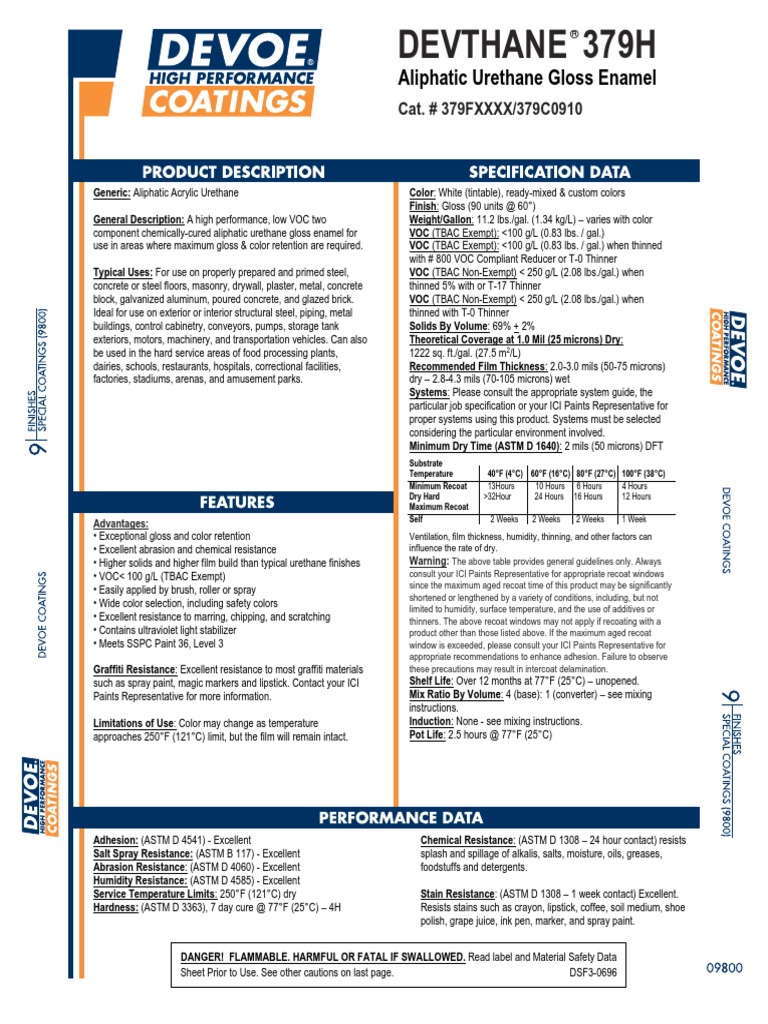 Devthane 379H: Aliphatic Urethane Gloss Enamel | PDF | Volatile Organic ...