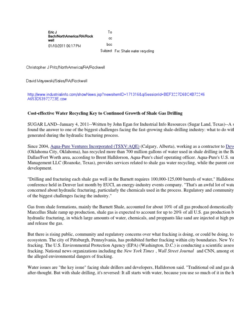 Shale Water Recycling Article | PDF | Hydraulic Fracturing | Shale Gas