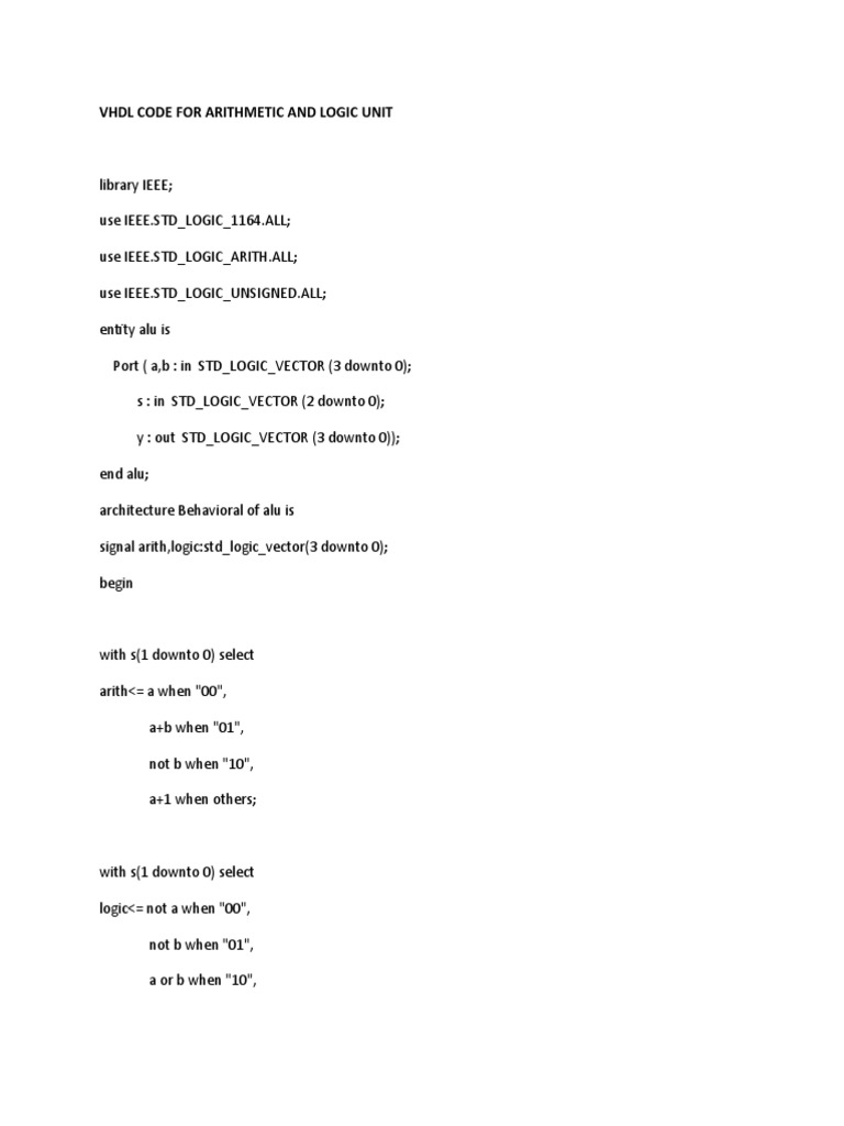 Vhdl Code For Arithmetic And Logic Unit Pdf Vhdl Computer Engineering
