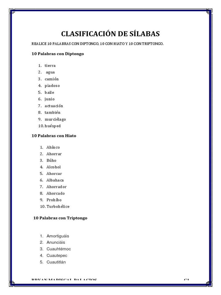 Clasificación de Sílabas | PDF