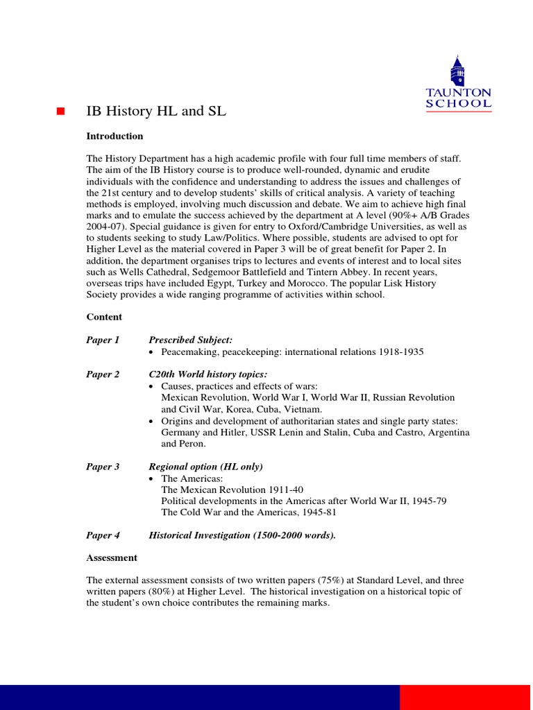 IB History HL and SL: Paper 1 Prescribed Subject | PDF | Cognition ...