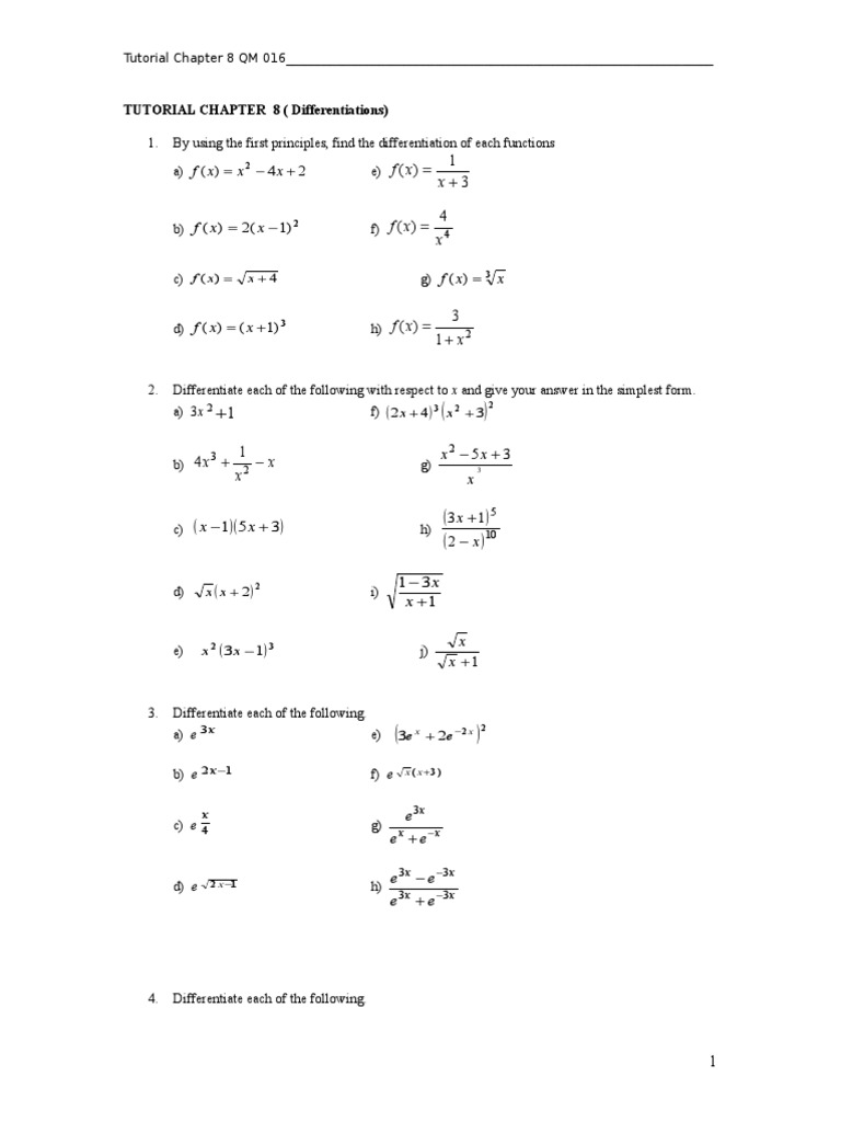 TUTORIAL CHAPTER 8 (Differentiations) : X X X F | PDF | Differential Topology | Algebra