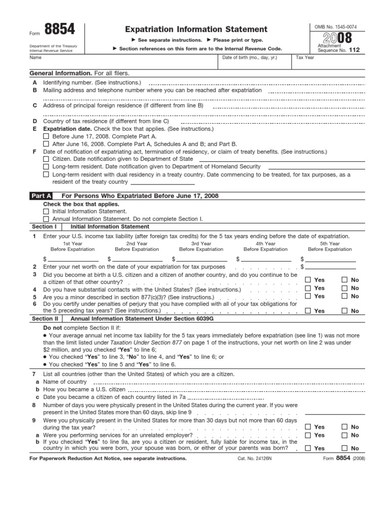 Form 8854 Expatriate Information Statement | PDF | Gross Income | Trust Law
