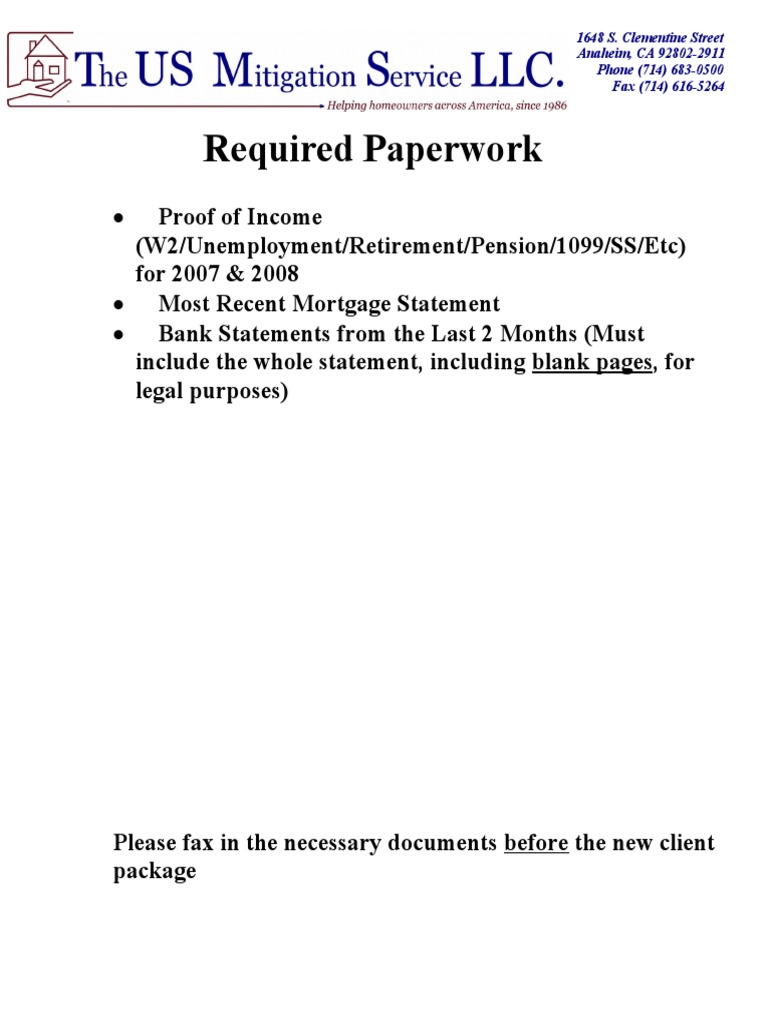 Required Client Paperwork Checklist | PDF