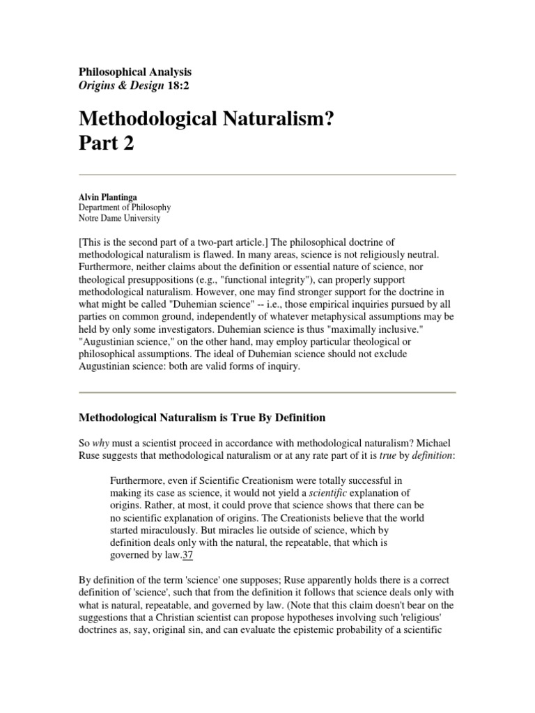 Methodological Naturalism?: Origins & Design 18:2 | PDF | Naturalism ...