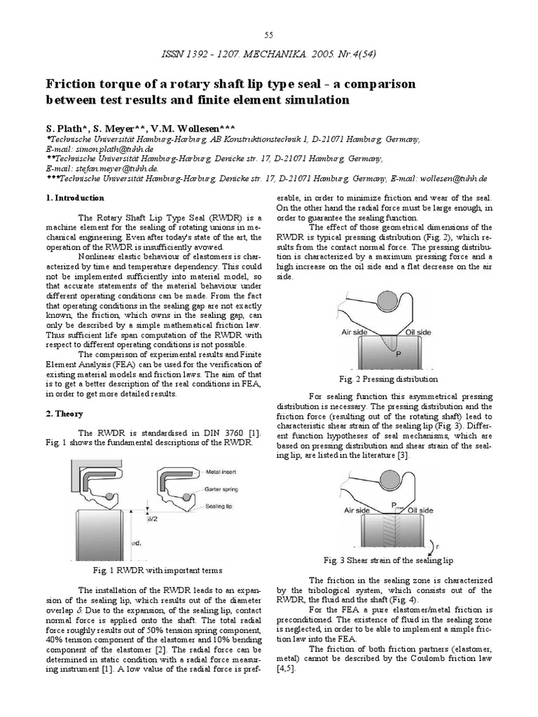 Friction Torque of A Rotary Shaft Lip Seal | PDF | Friction | Motion ...