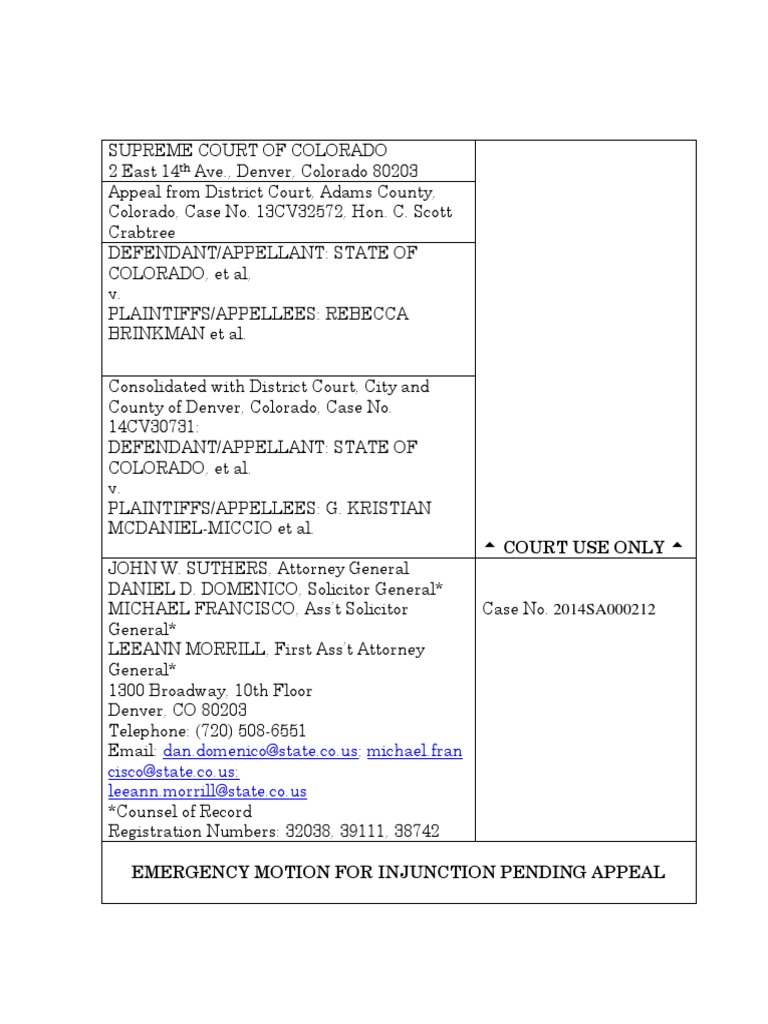 Colorado Supreme Court Emergency Motion For Injunction | PDF ...