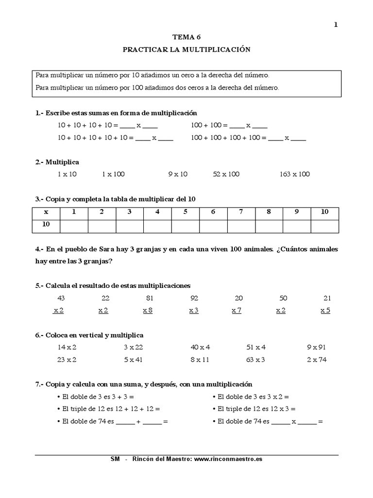 Práctica de Multiplicaciones | PDF | Enseñanza de matemática | Science