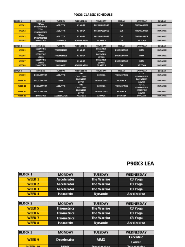 P90X3 Schedule | PDF | Physical Exercise | Nature