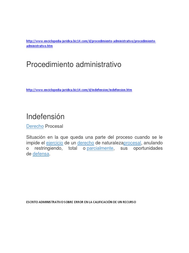 Escrito Administrativo Sobre Error en La Calificación de Un Recurso ...