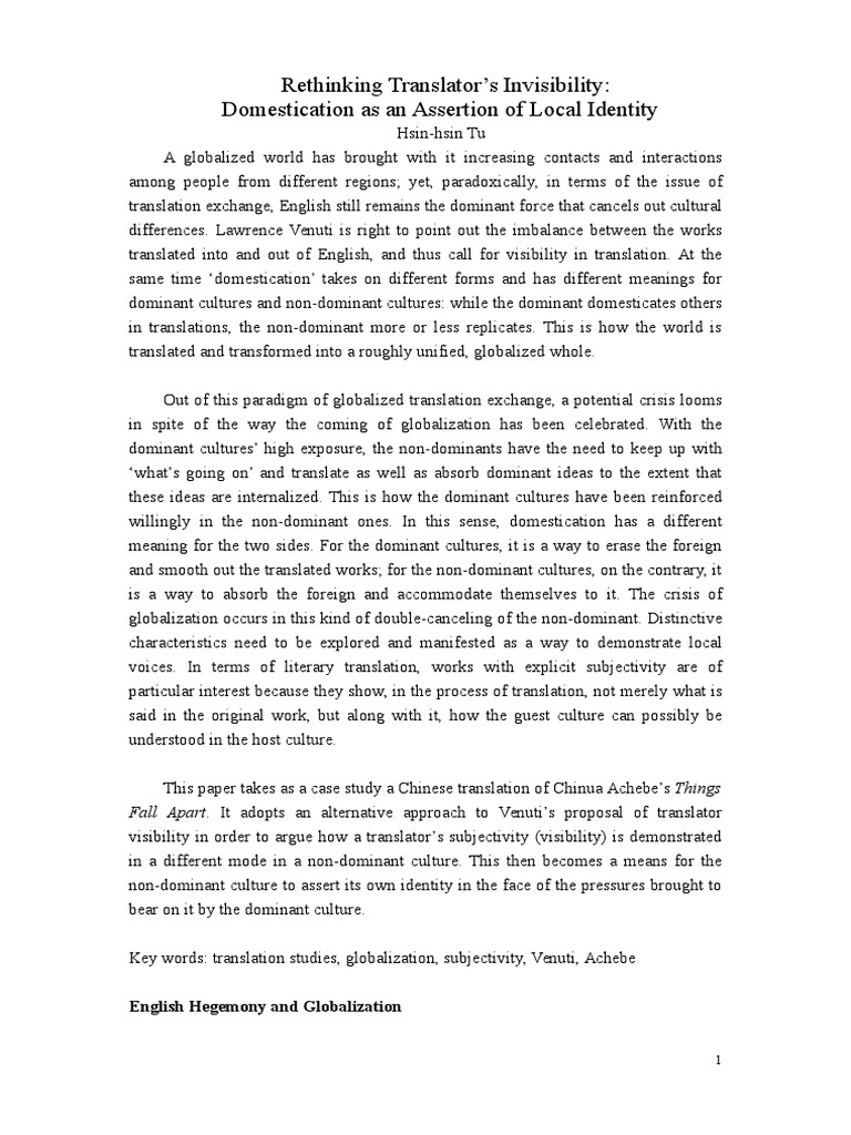 Rethinking Translator's Invisibility | PDF | Translations | Globalization