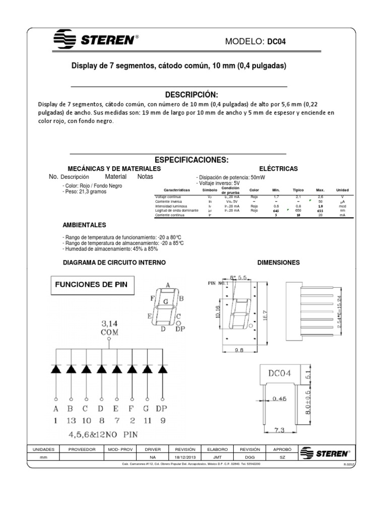 Display 7 segmentos DC04 Especificaciones | PDF