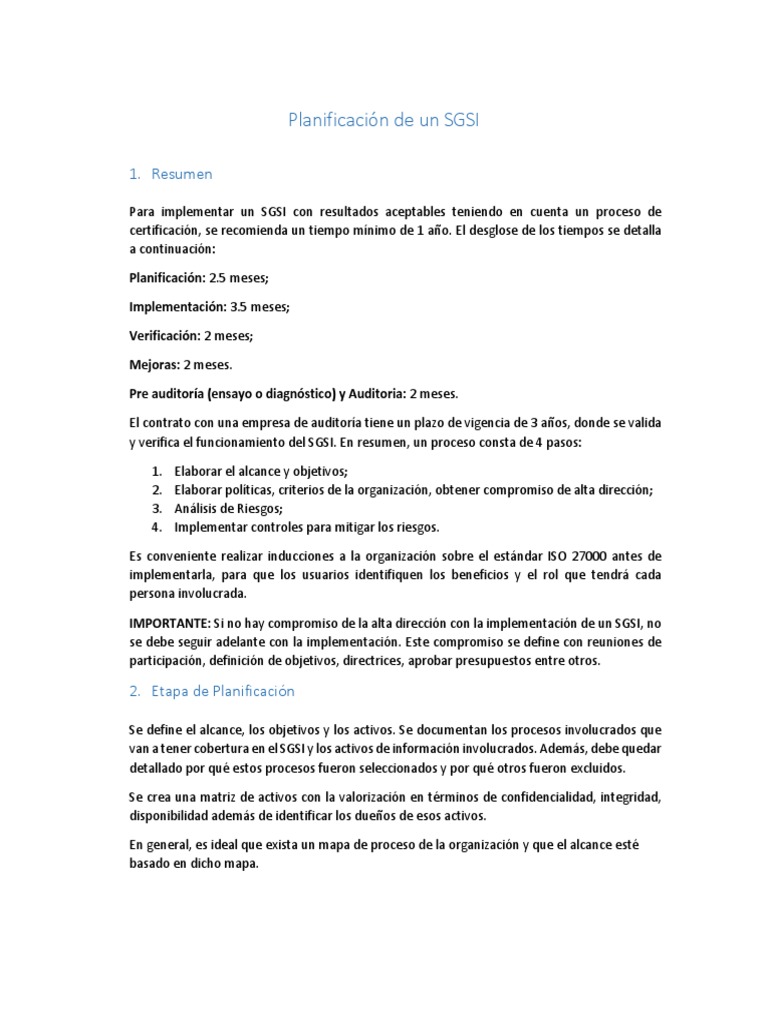 Guía para Implementar un SGSI | PDF | La seguridad | Planificación