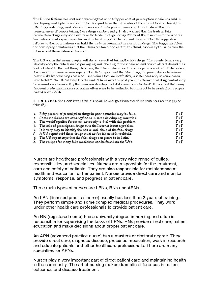 Nurse Lesson Plan (Reading & Listening) | PDF | Nursing ...
