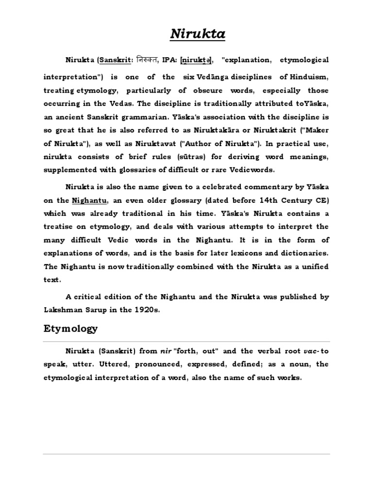 Nirukta: Etymology | PDF | Vedas | Hindu Literature
