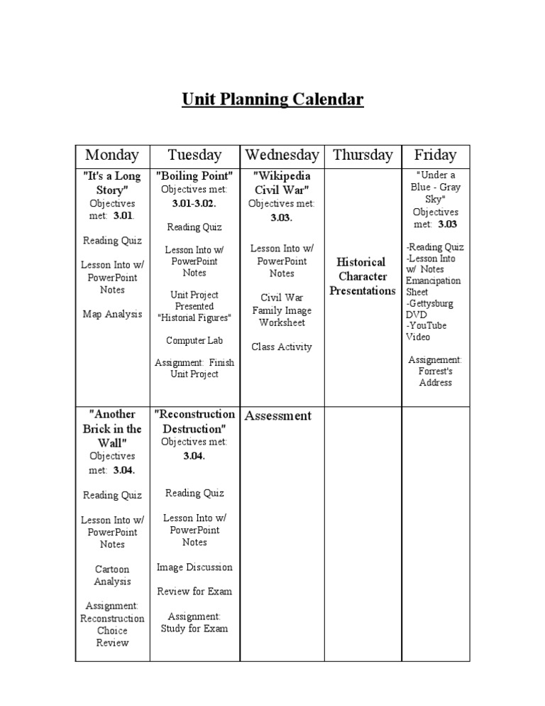 Unit Calendar | PDF