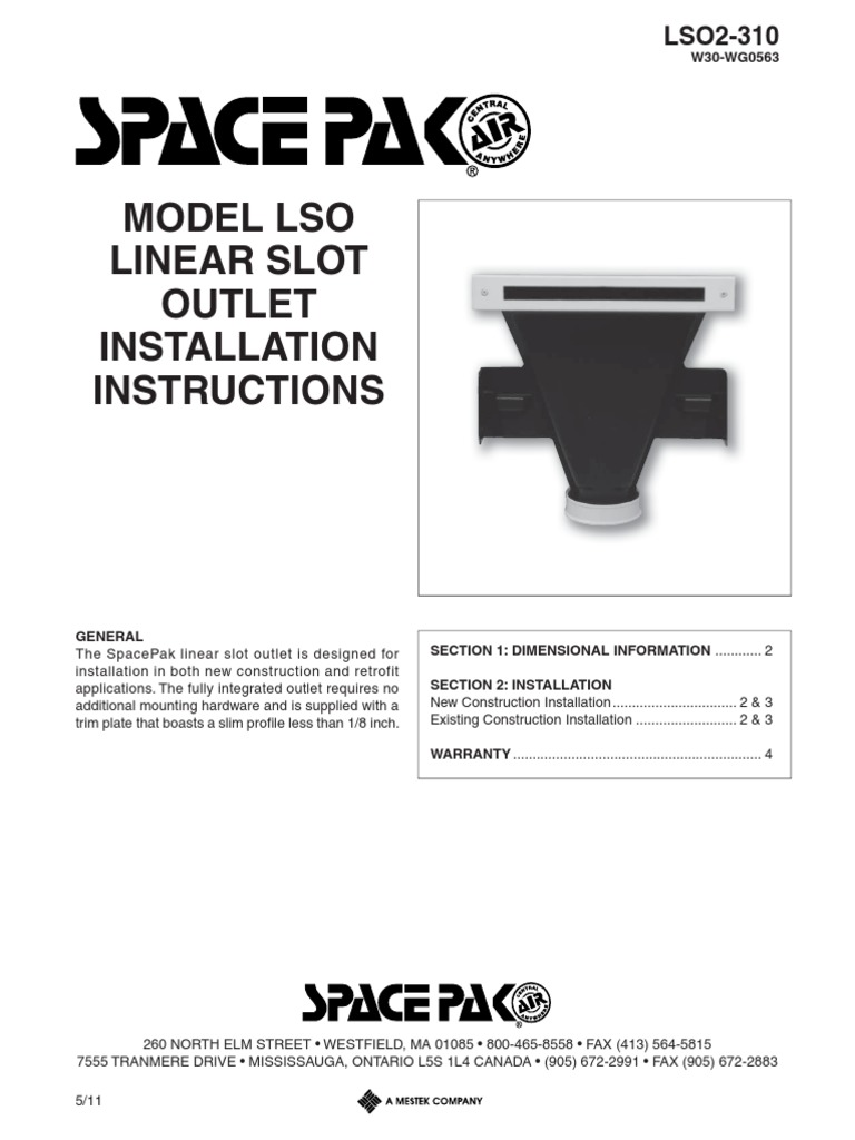 Model Lso Linear Slot Outlet Installation Instructions | PDF | Drywall ...