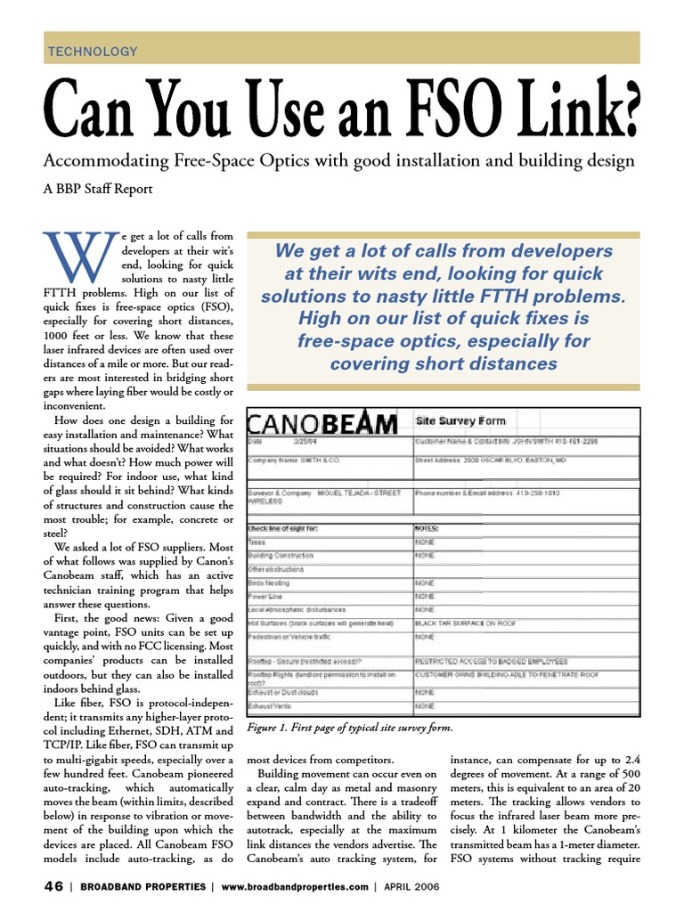 LightPointe Canobeam Free Space Optics Historical Paper | PDF | Nature