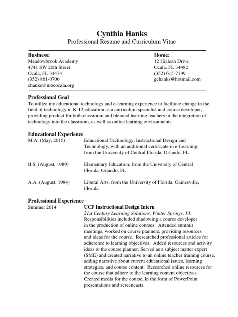 Cynthia Hanks: Professional Resume and Curriculum Vitae | PDF ...