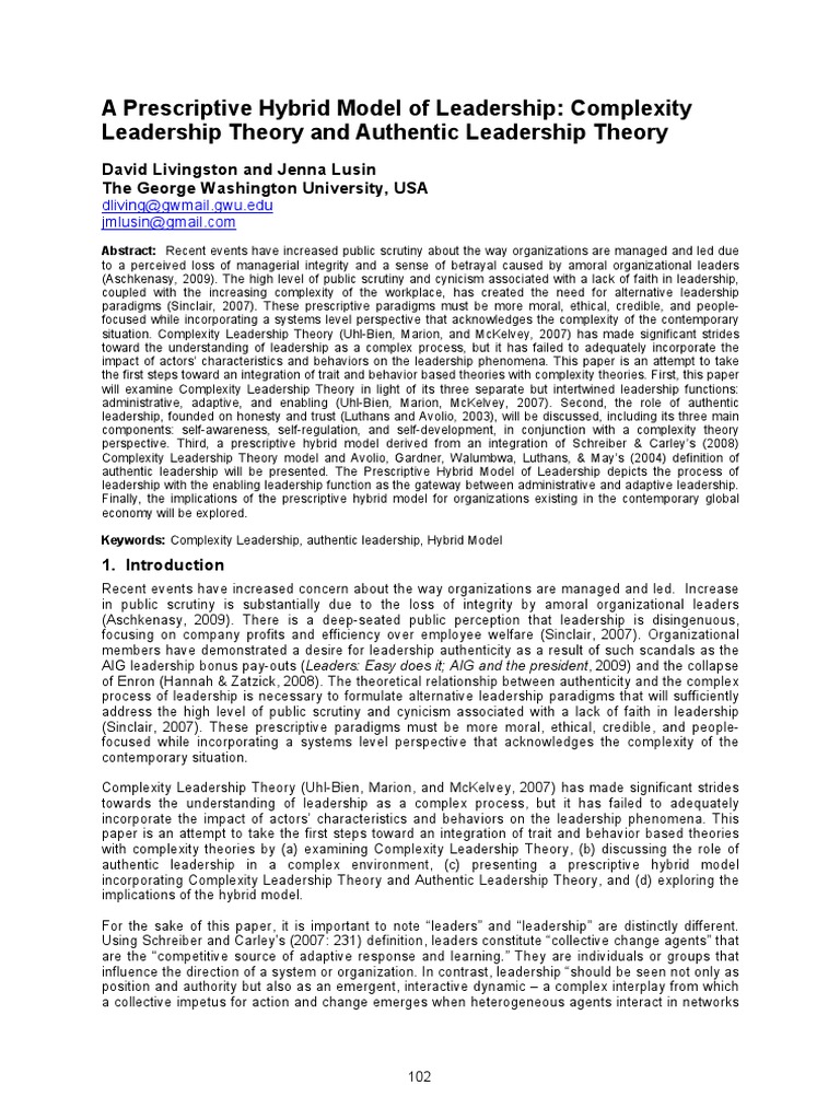 A Prescriptive Hybrid Model of Leadership - Complexity Leadership ...