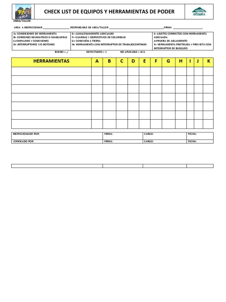 Check List de Equipos y Herramientas de Pode1 | PDF