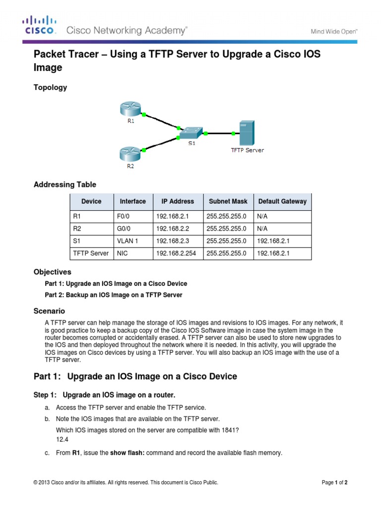 9.1.2.5 Packet Tracer - Using A TFTP Server To Upgrade A Cisco IOS ...